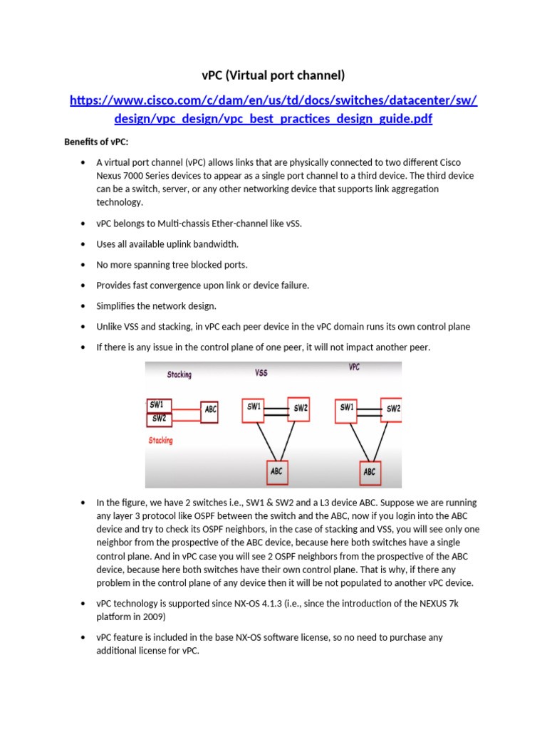 Cisco vPC Best Practices Guide | PDF | Network Switch | Communications Protocols