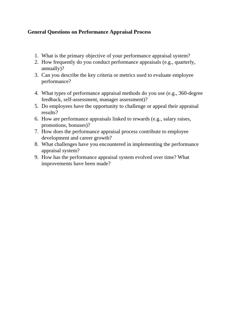 Performance Appraisal Process FAQs | PDF