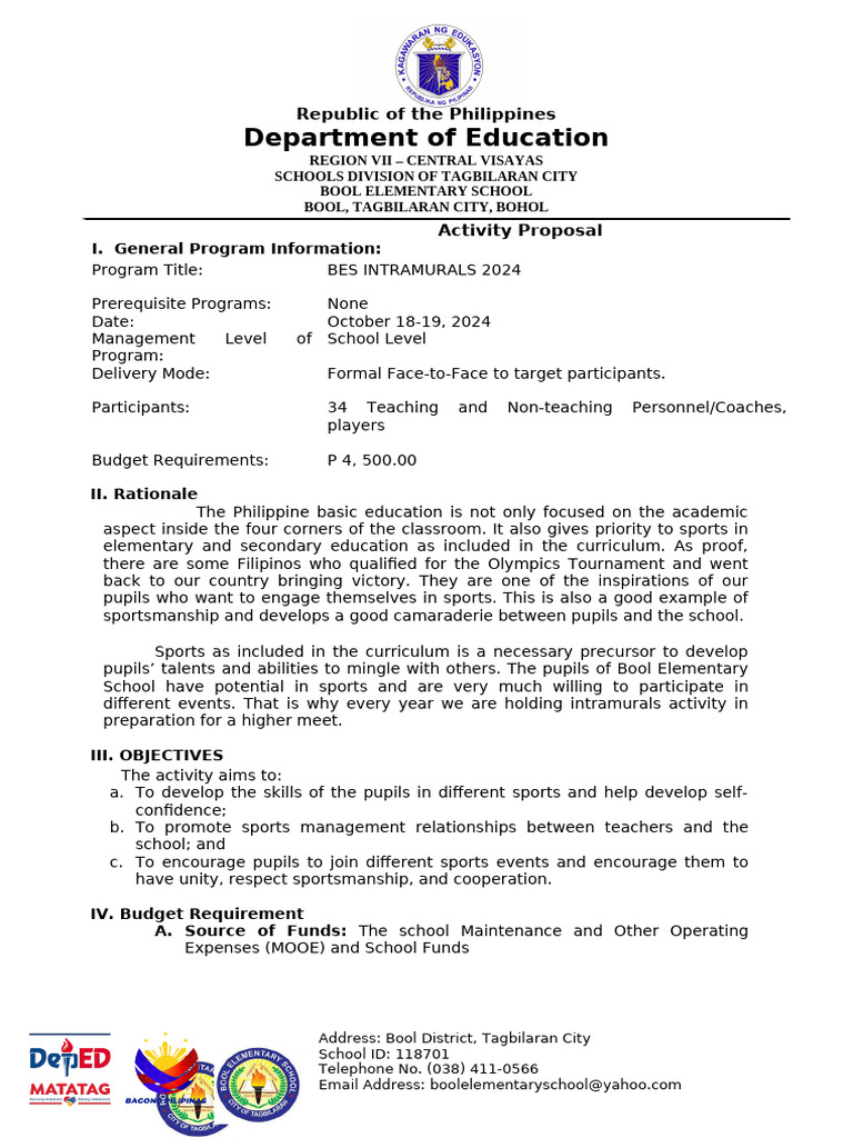 Activity Proposal Intramurals | PDF | Curriculum