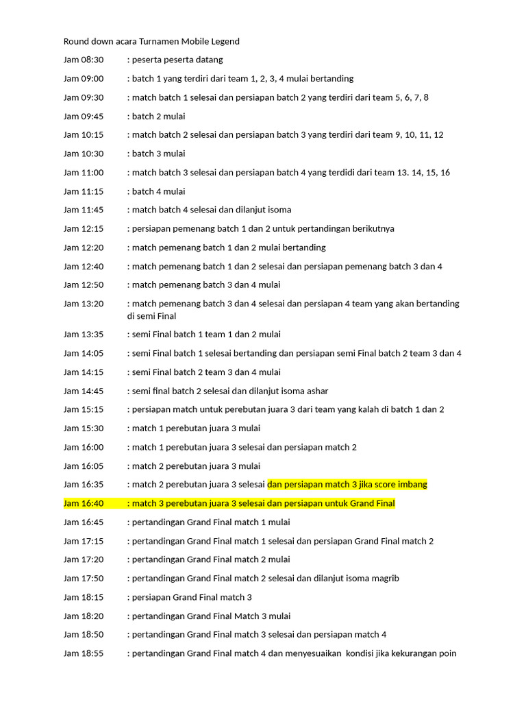 Round Down Acara Turnamen Mobile Legend | PDF