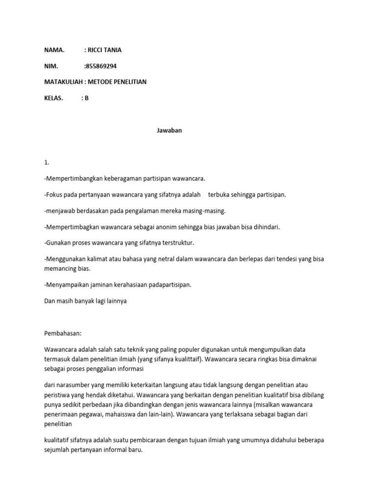 TMK Metode Penelitian Ricci Tania | PDF | Karier & Perkembangan | Bisnis