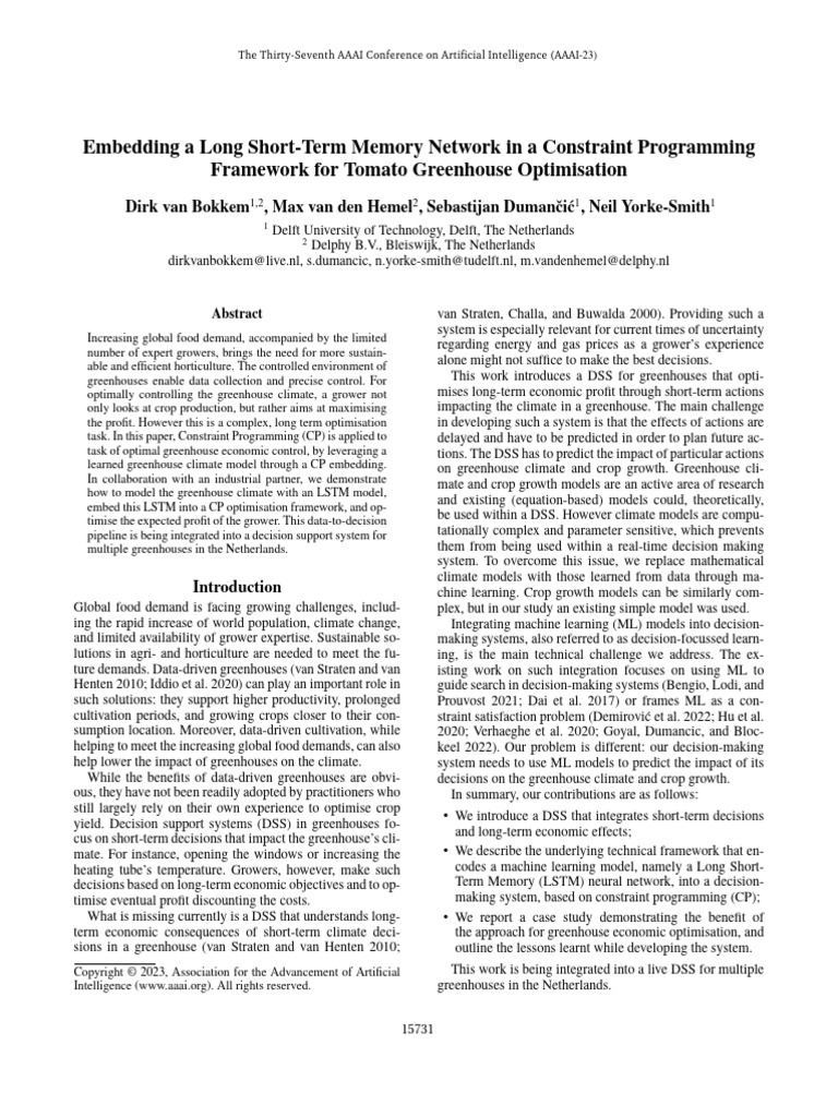 Embedding A Long Short-Term Memory Network in A Constraint Programming Framework For Tomato ...