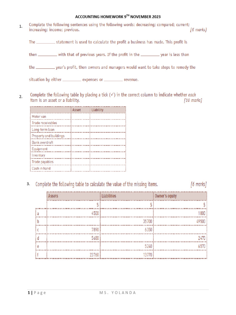 Chapter 1 Accounting Homework | PDF