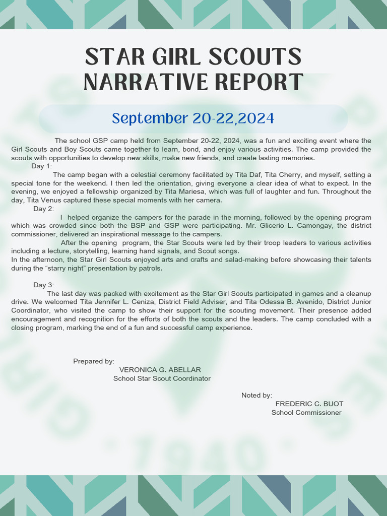 GSP Camp 2024: Scouts' Adventure Recap | PDF | Narrative | Plot (Narrative)