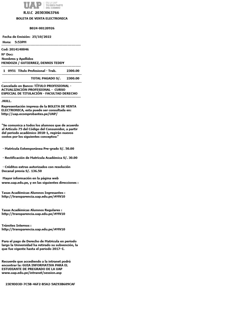 Boleta de Pago de La Primera Cuota | PDF | Tecnología e ingeniería