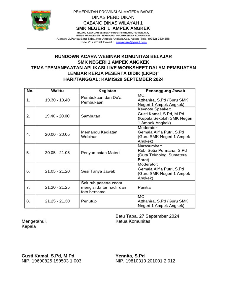 Rundown Acara Webinar Di Komunitas Belajar #3 | PDF