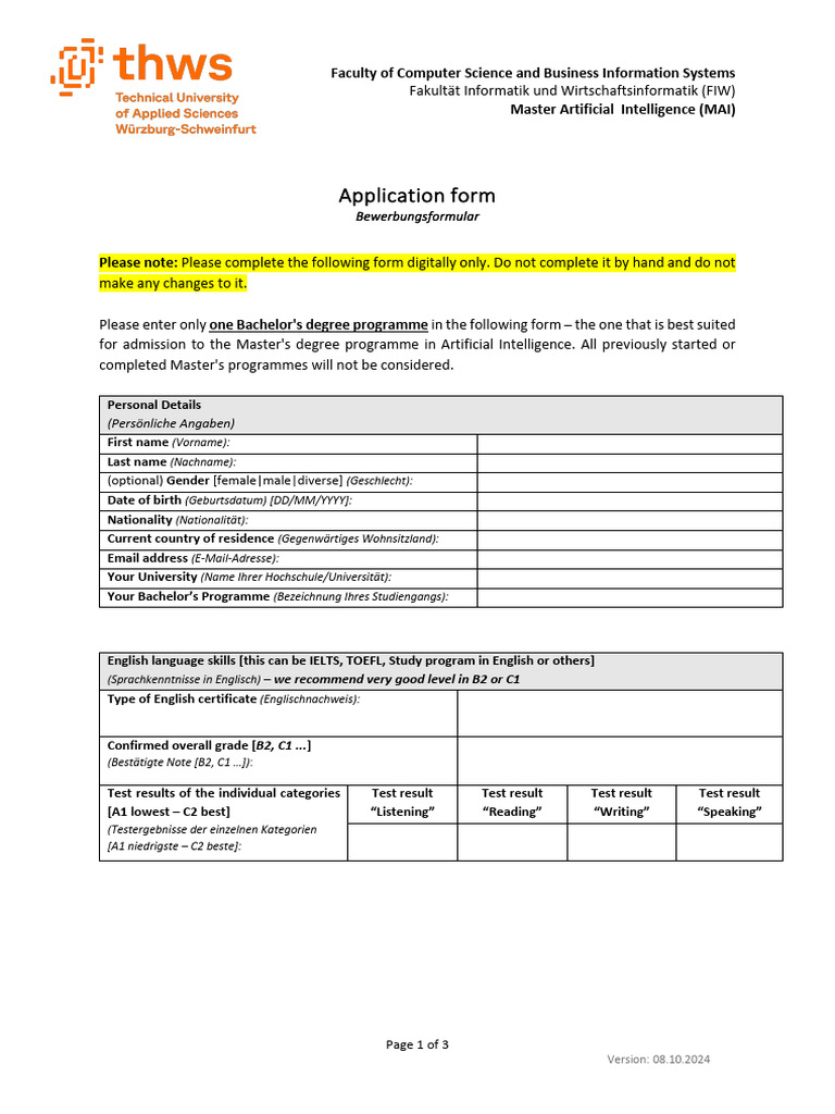 Master AI Application Form | PDF | Thesis
