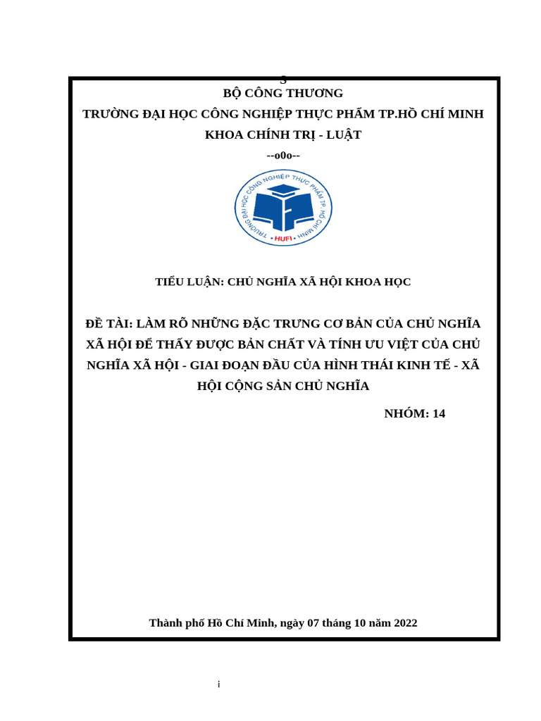 Tiểu Luận Cnxhkh - Nhóm 14 | PDF