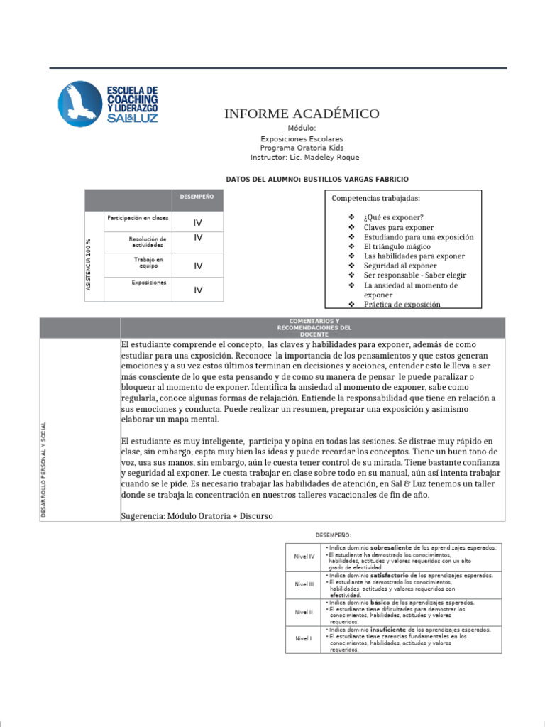 Informe Exposiciones Escolares | PDF | Las emociones | Hablar en público