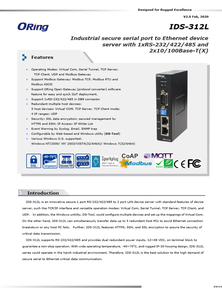 Industrial secure serial port to Ethernet device | PDF | Transmission Control Protocol | Network ...