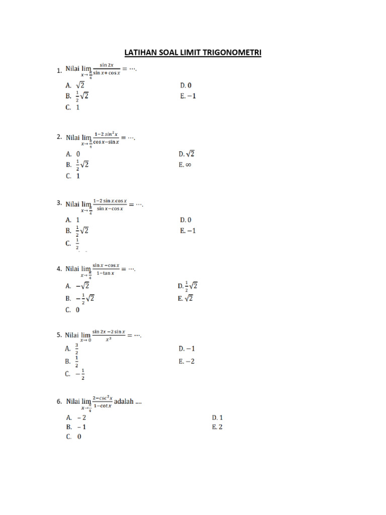 Latihan Soal Limit Trigonometri | PDF