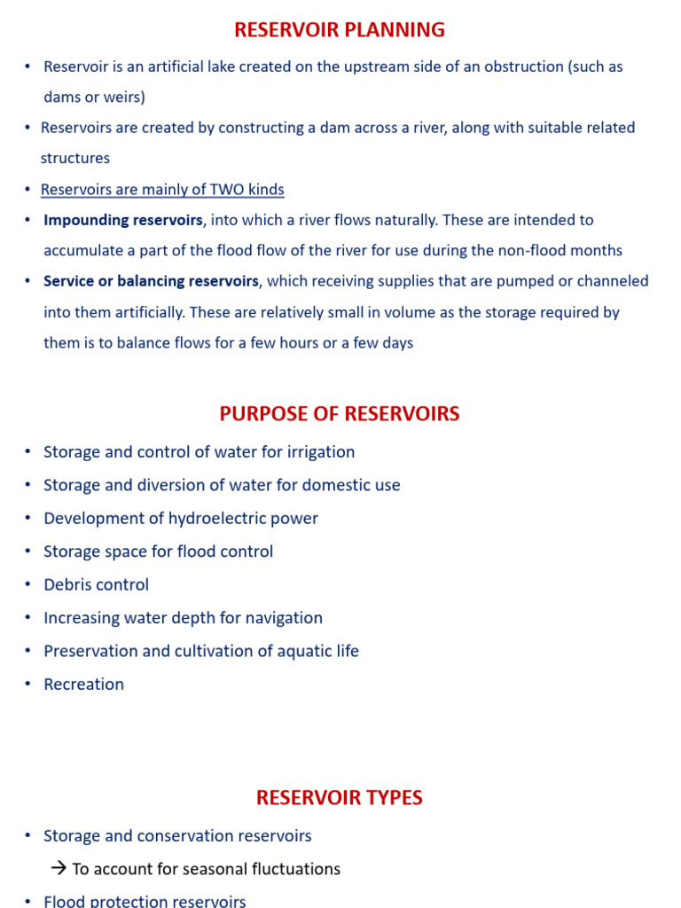 Lecture 10 ReservoirPlanning | PDF | Discharge (Hydrology) | Reservoir