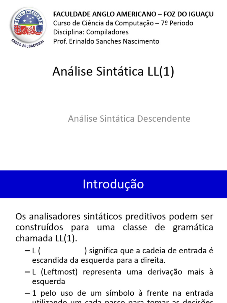 Anc3a1lise Sintc3a1tica ll1 | PDF | Análise sintática (computação ...