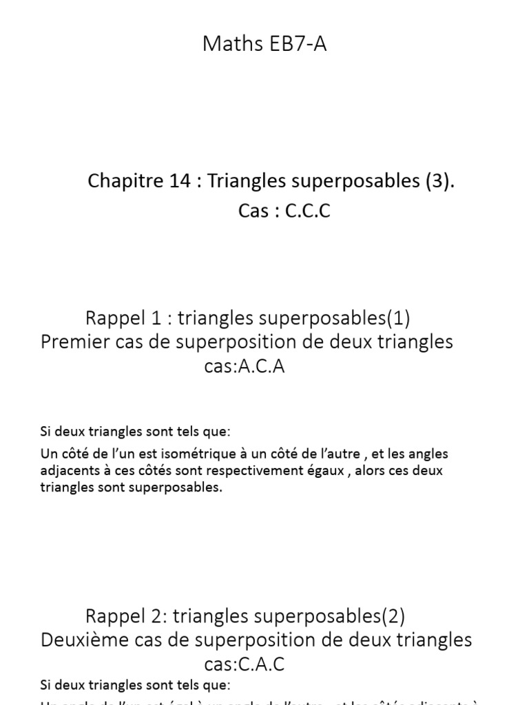 Exercices sur les triangles superposables | PDF | Triangle | Formes ...