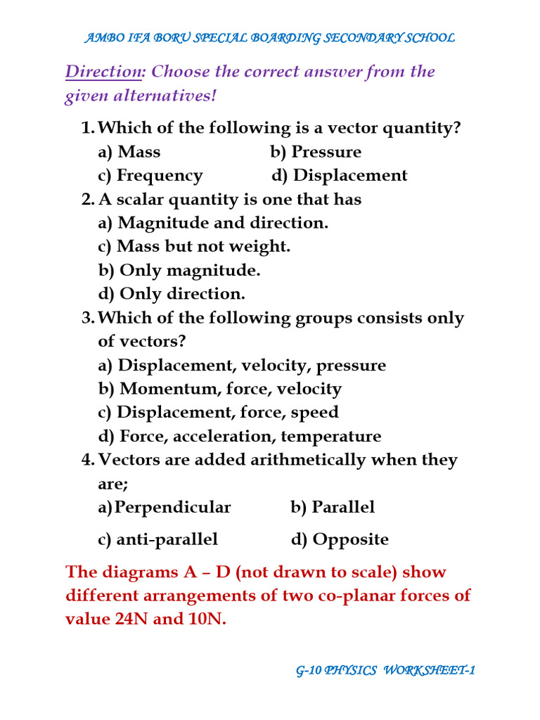 G-10 Physics Worksheet-1 | PDF | Force | Euclidean Vector