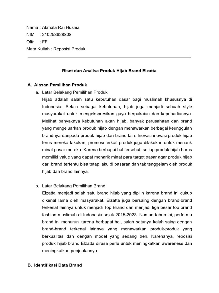 Reposisi Produk Hijab Brand Elzatta | PDF | Ilmu Sosial