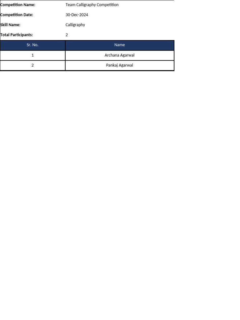 Team Calligraphy Competition Registered Participants | PDF
