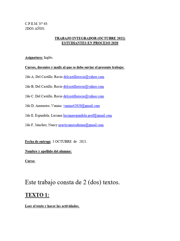 Trabajo Integrador Octubre de Segundos | PDF | Mecánica del lenguaje ...