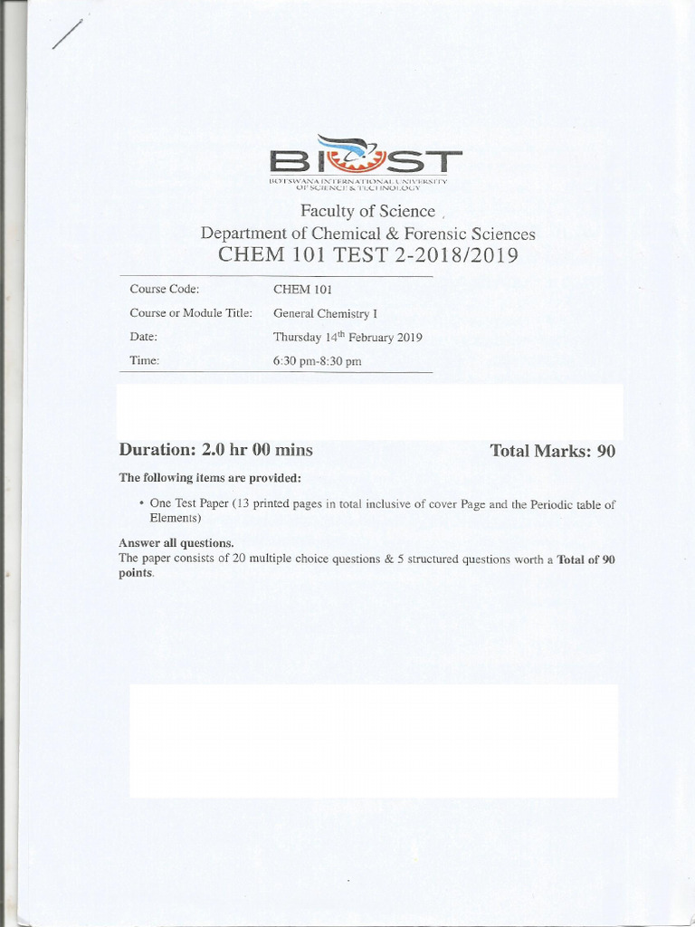 Chem 101 2019 Test 2 and Answers | PDF