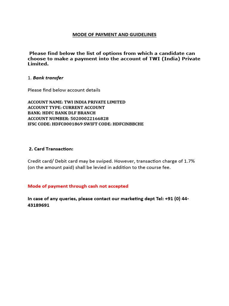 Mode of Payment | PDF | Career & Growth | Business