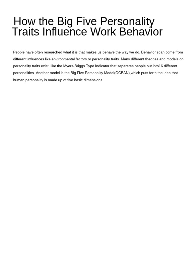 The Big Five Personality Traits in The Workplace - Florida Tech Online ...