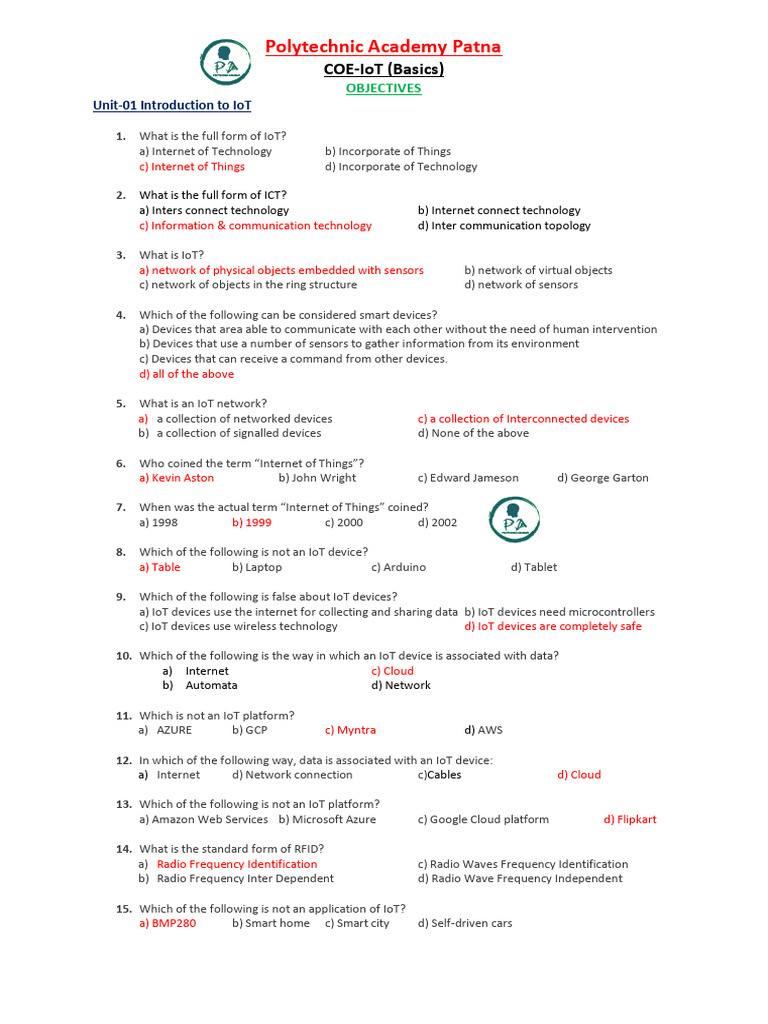 COE IoT Objectives - 38761071 | PDF | Internet Of Things | Computer Network