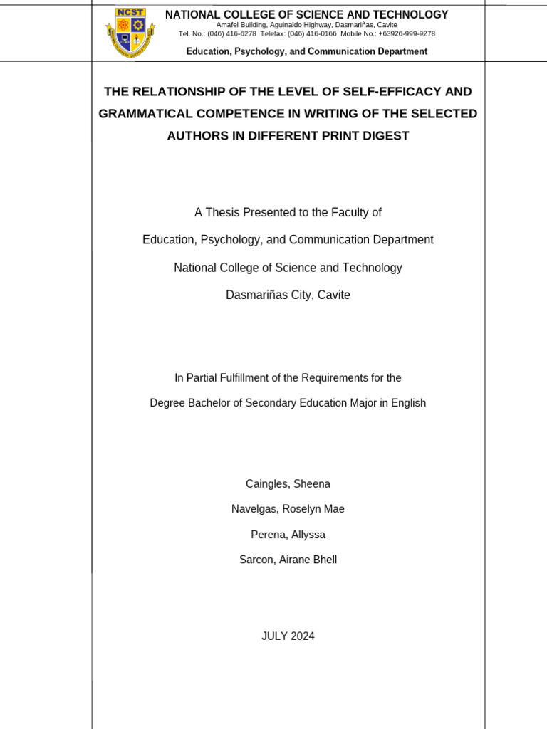 Final Thesis Paper-Group 5 | PDF | Self Efficacy | Grammar