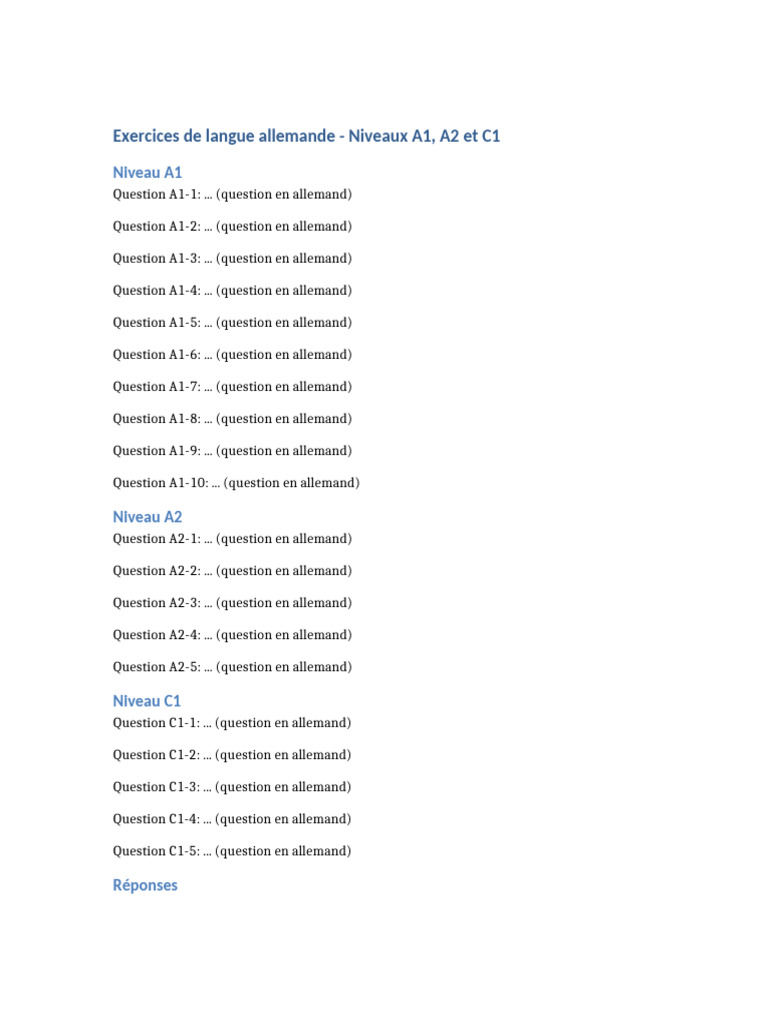 Exercices d'allemand Niveau A1 à C1 | PDF