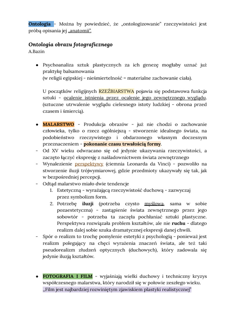 Ontologia Obrazu Fotograficznego - A. Bazin | PDF