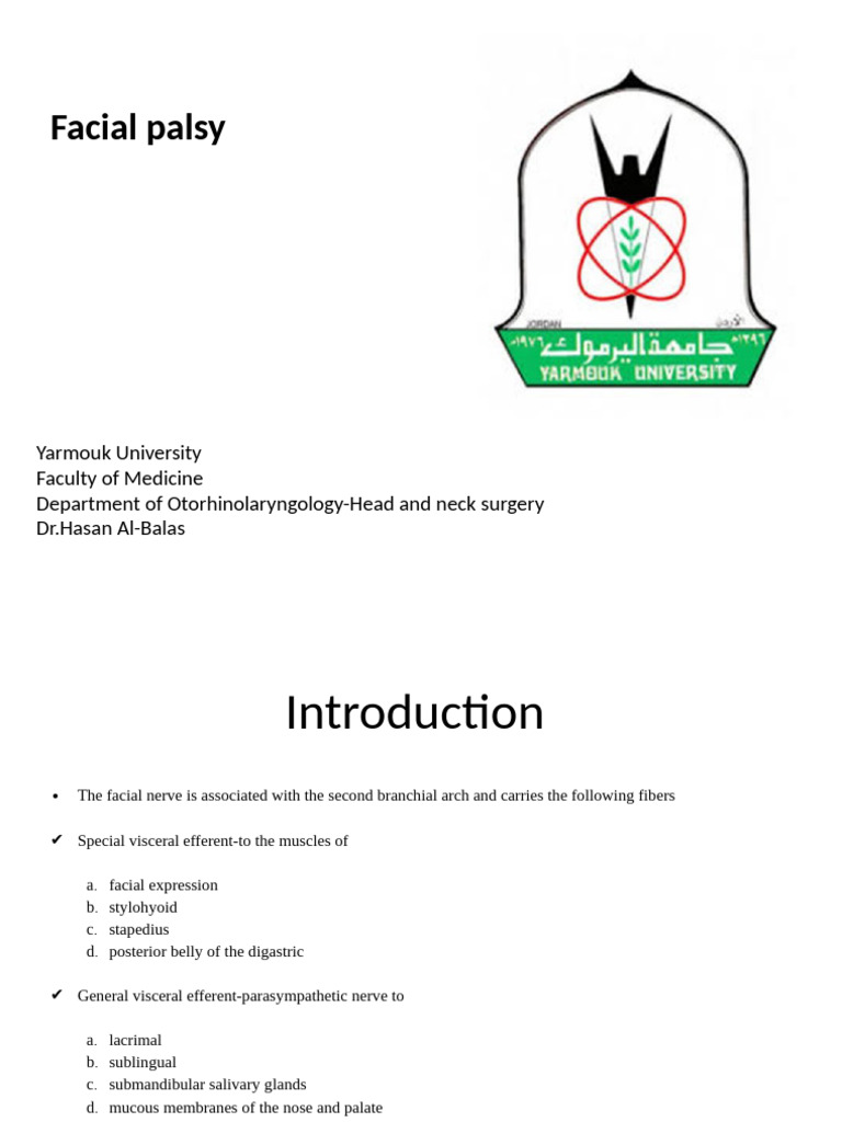 Facial Nerve Palsy Dr Hasan Pdf Medical Specialties Clinical