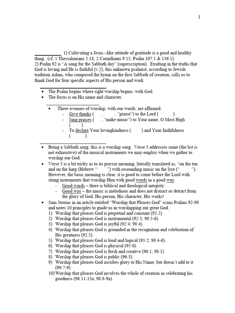 Psalm 92 It Is A Good Thing To Thank The Lord Outline For Church KH ...