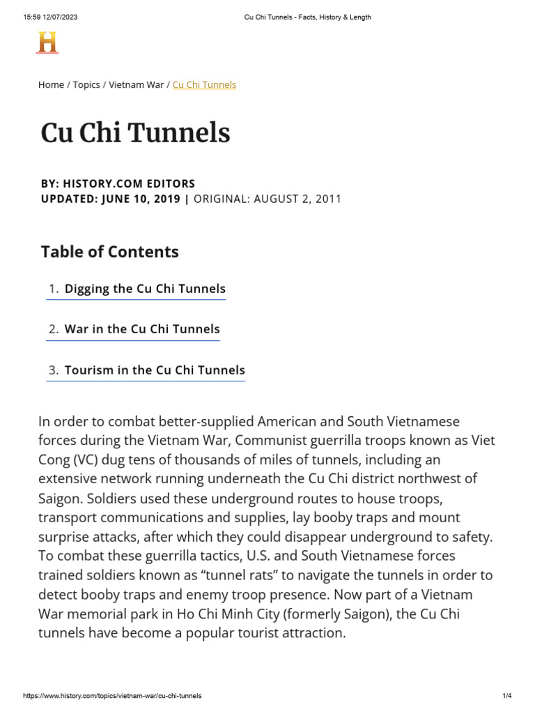 Cu Chi Tunnels - Facts, History & Length | PDF | Vietnam War ...