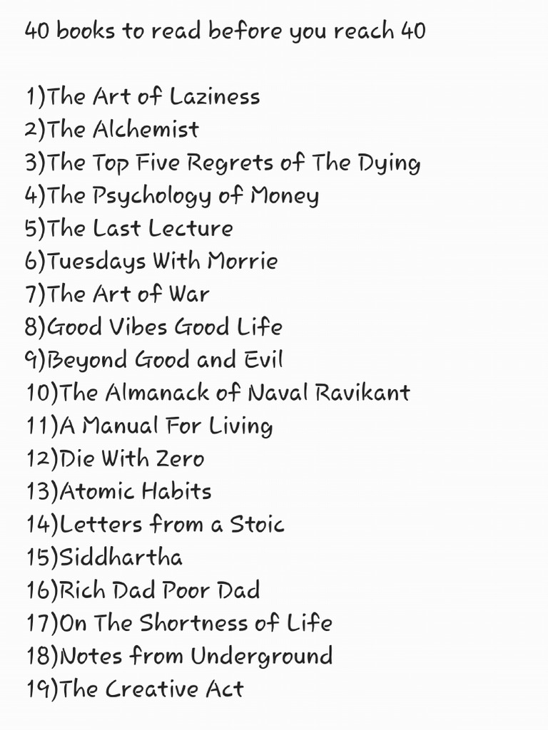 40 Books To Read Before You Reach 40 | PDF