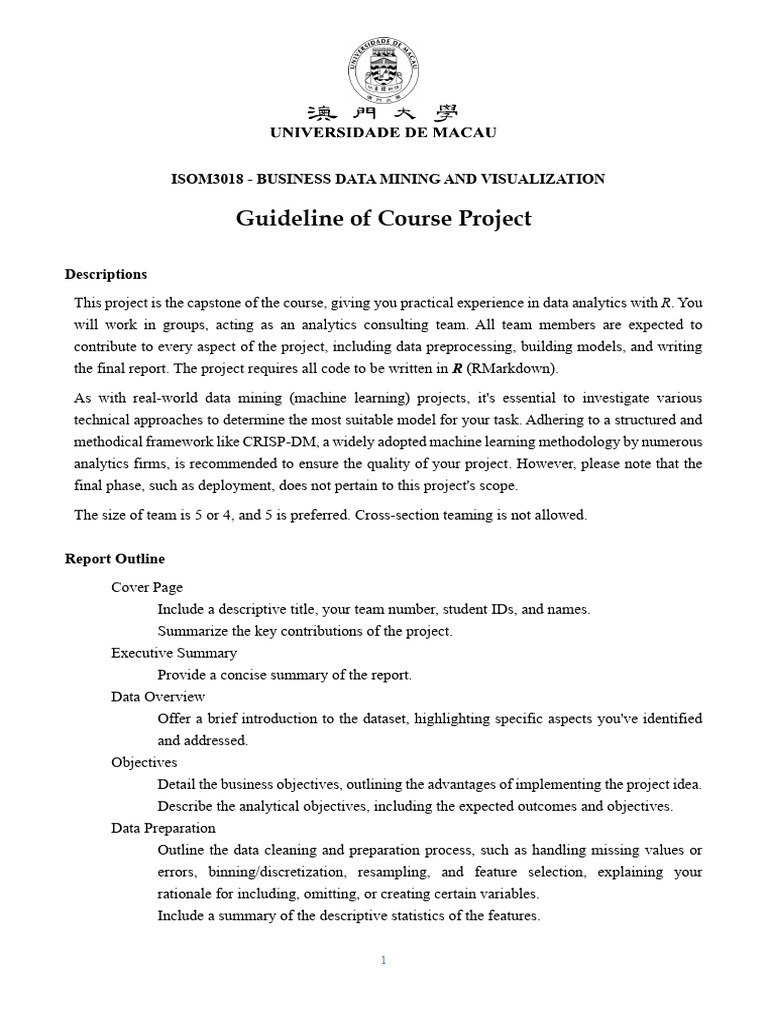 Course Project Guideline 2024 | PDF | Data | Data Analysis
