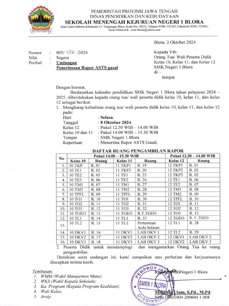 S - Und Penerimaan Rapot ASTS Gasal TP 24 - 25 | PDF