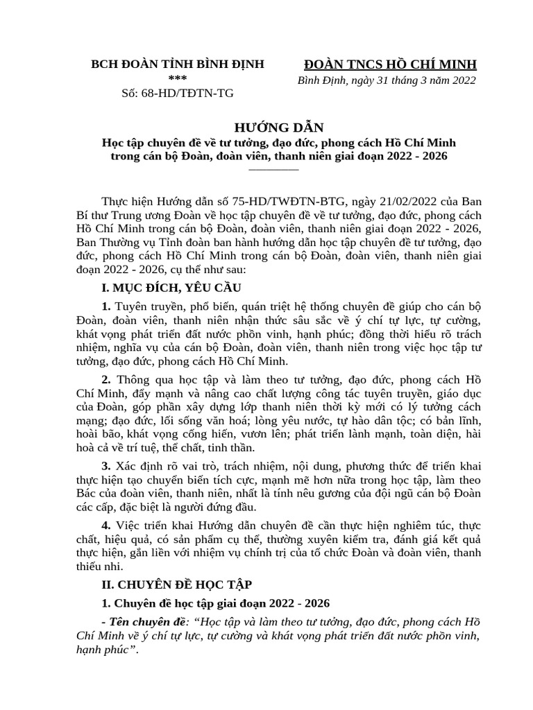 HD Hoc Tap Chuyen de Ve Tu Tuong Dao Duc Phong Cach Ho Chi Minh | PDF