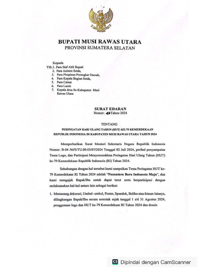 Surat Edaran HUT RI Ke 79 TH 2024 | PDF