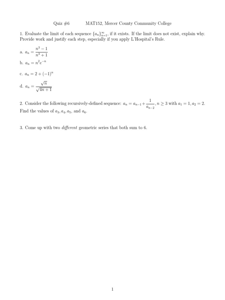Calculus Quiz for MAT152 Students | PDF