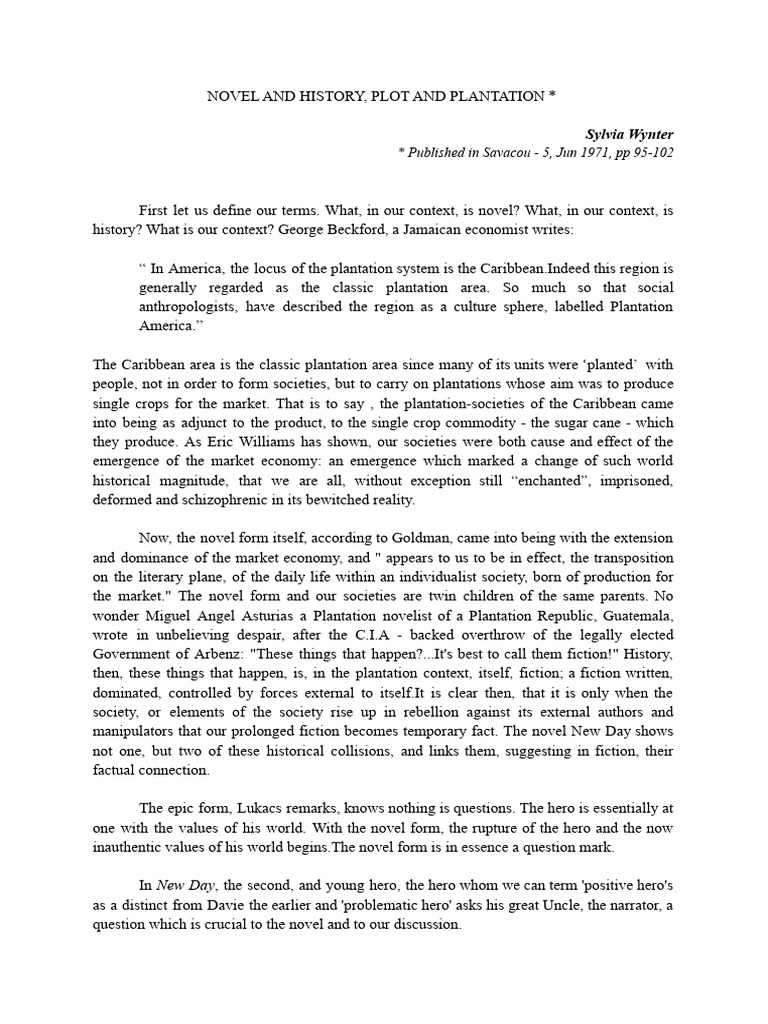 Novel and History Plot and Plantation-Sylvia Wynter | PDF | Market ...