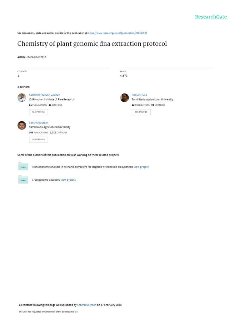 Chemistry of Plant Genomic Dna Extraction | PDF | Acid | Precipitation ...