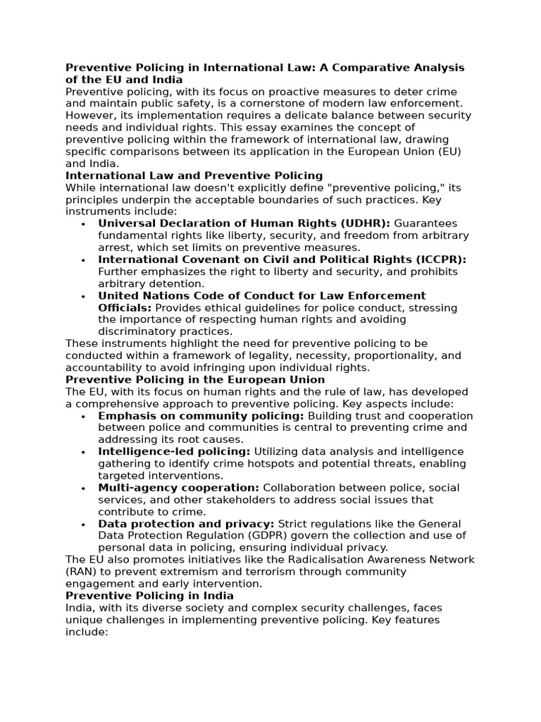 Preventive Policing: EU vs India Analysis | PDF | Police | Human Rights
