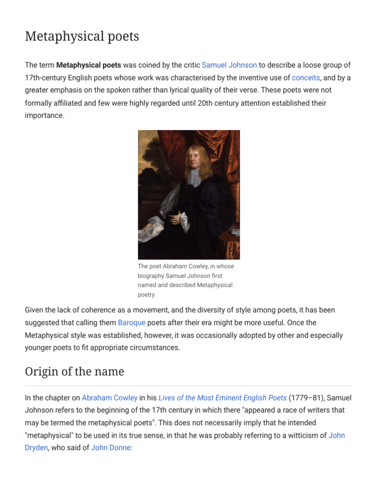 Metaphysical Poets - Wikipedia | PDF