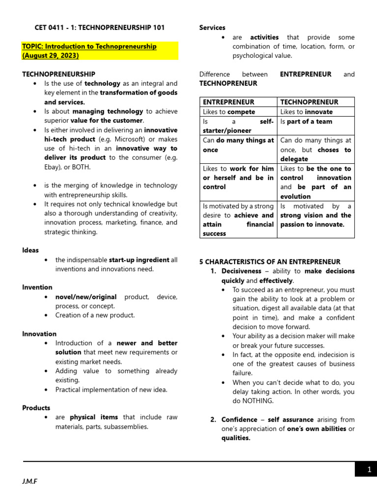 Introduction to Technopreneurship 101 | PDF | Demand | Supply (Economics)
