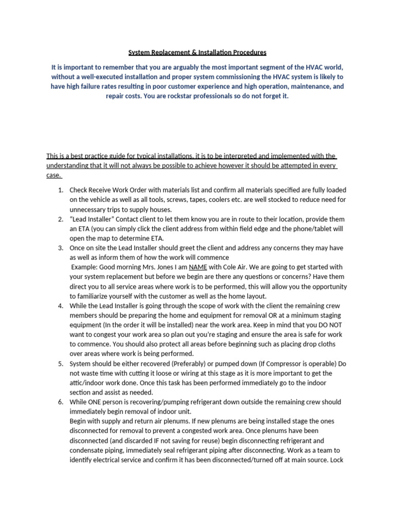 System Replacement & Installation Procedures | PDF | Duct (Flow ...