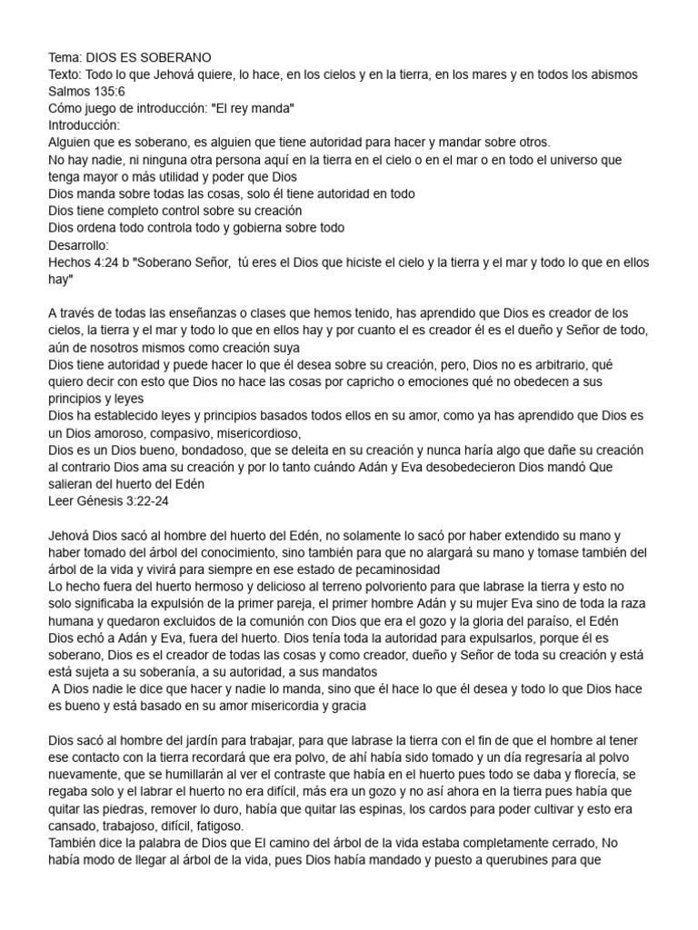 Dios Es Soberano | PDF | Jardín del Edén | Deidad creadora