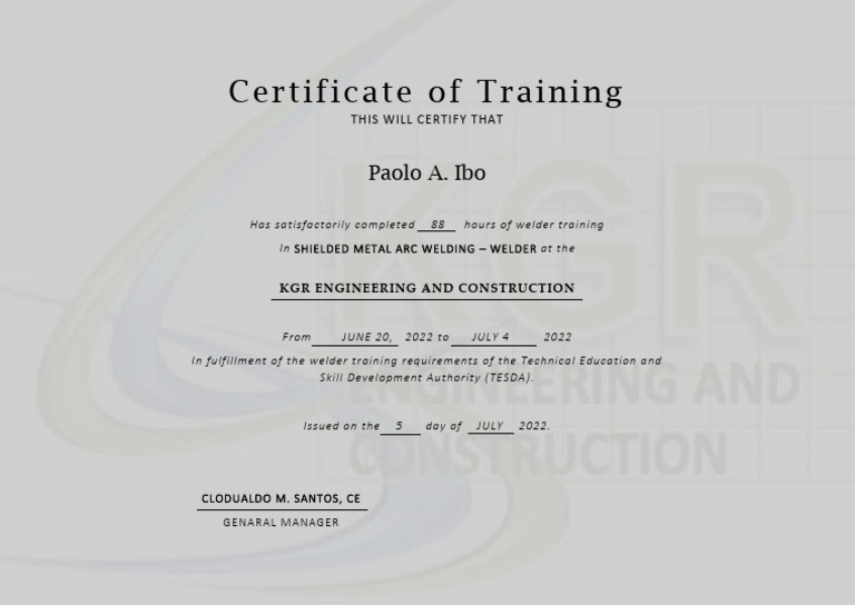Certificate of Training (Paolo A. Ibo) | PDF