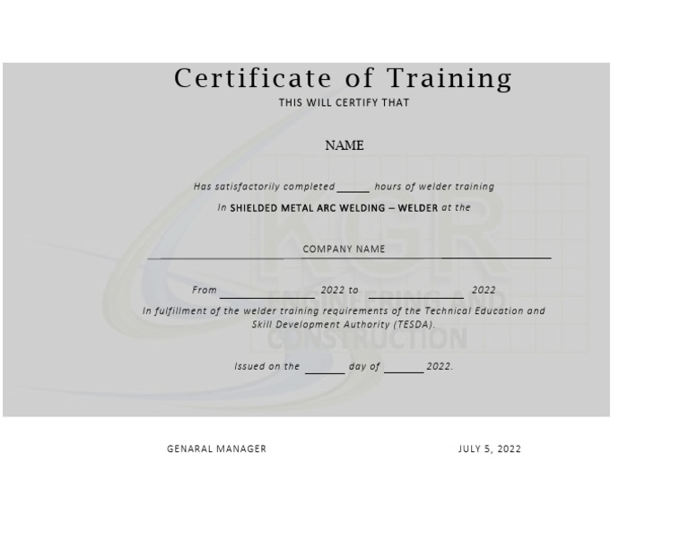 Certificate of Training (Welder) | PDF