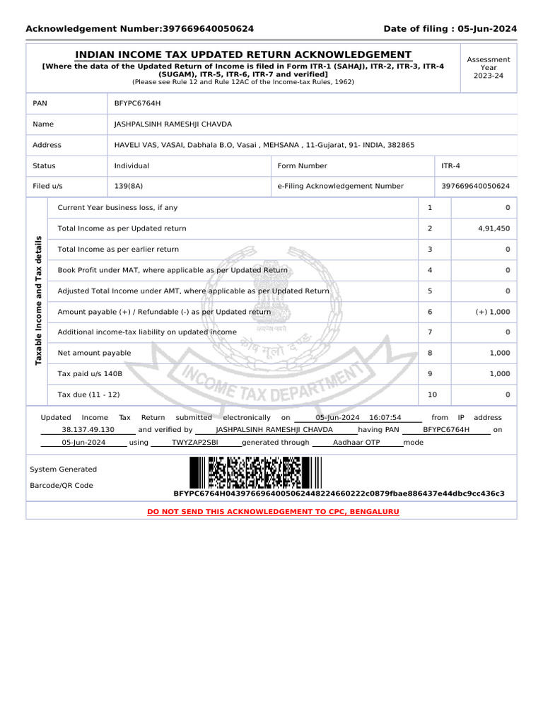 Jash Ack 23_merged | PDF | Income Tax | Taxes