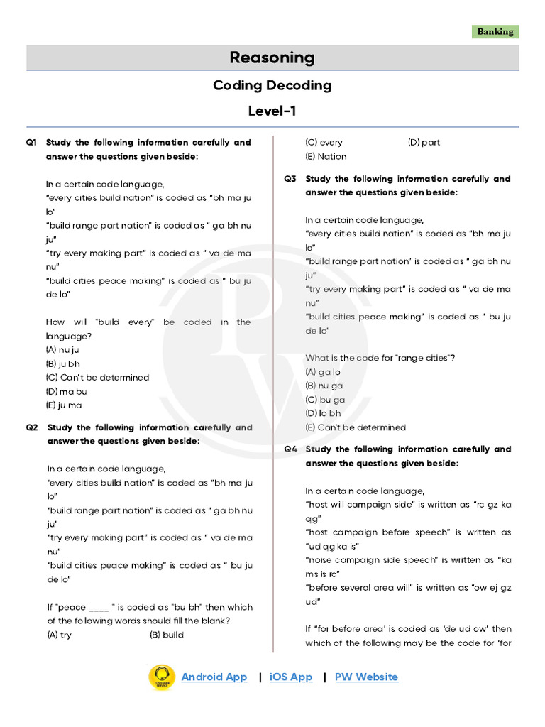 Coding Decoding Chapter Wise DPP English 662cc2eb035e720018f3ea42 | PDF ...
