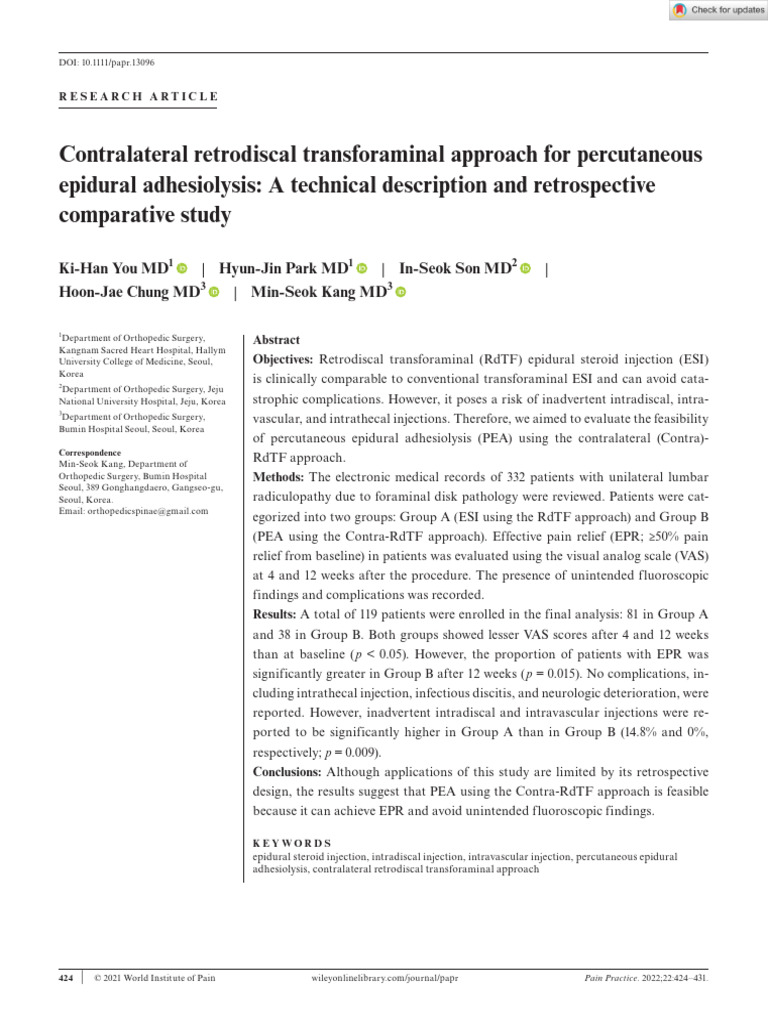Pain Practice - 2021 - You - Contralateral Retrodiscal Transforaminal ...